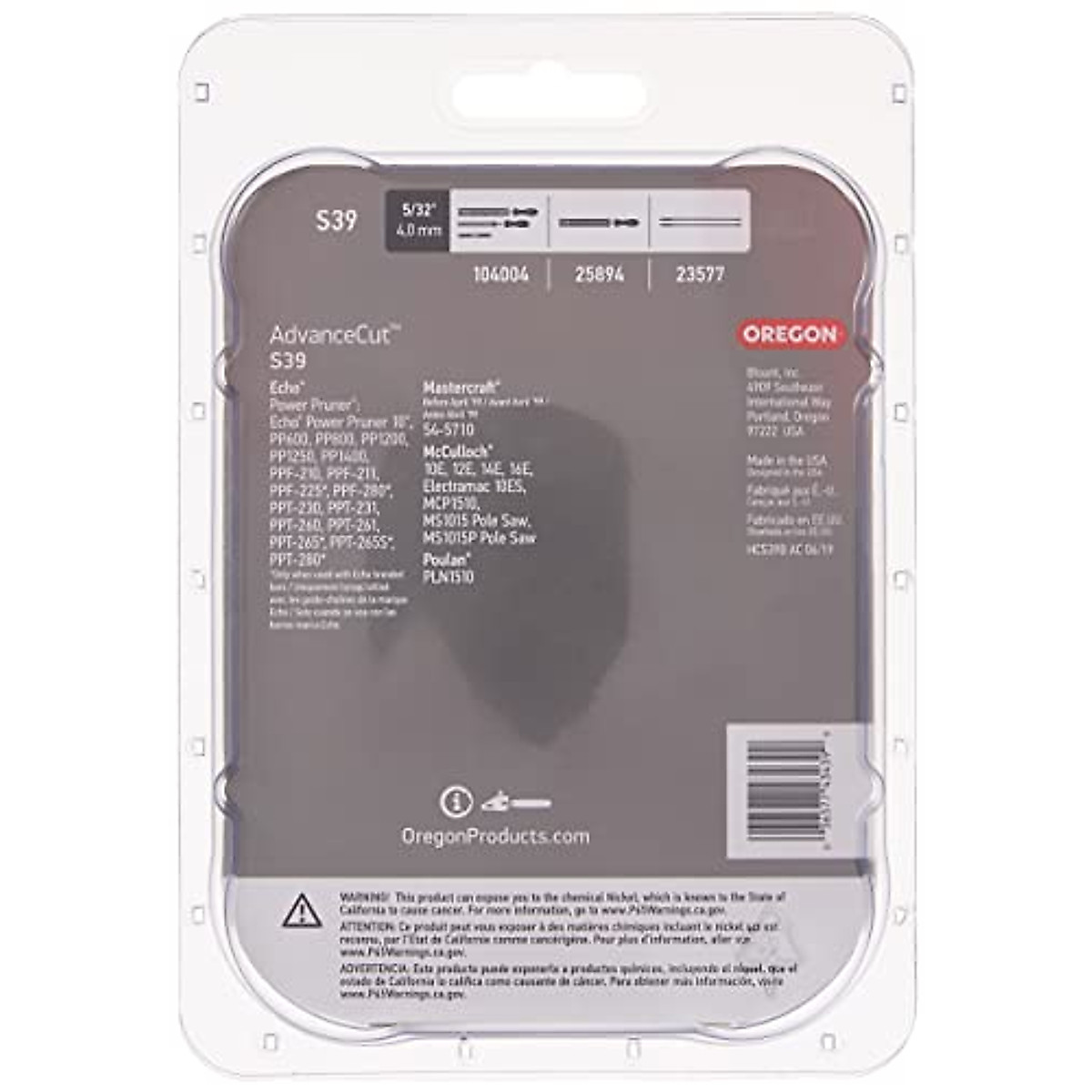 Oregon S39 AdvanceCut Replacement Chainsaw and Pole Saw Chain for 10-Inch Guide Bars, 39 Drive Links, Pitch: 3/8" Low Vibration, .050" Gauge, Fits Atlas, Makita, Poulan, and More,Gray