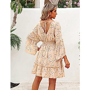 Jollycode Summer Spring Dresses for Women 2023 Casual Boho Floral A-Line Mini Dress Flowy Chiffon Short Dress