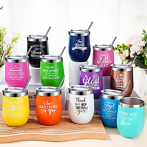 Uiifan 12 Pcs Appreciation Employee Gifts Wine Tumbler Bulk Thank You Team Gift for Staff Office Coworker Women Men 12 oz Inspirational Stainless Steel Insulated Tumbler with Straw