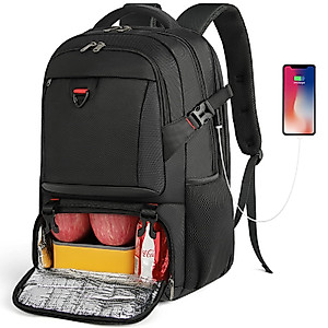 Travel Backpack Extra Large Laptop Backpack 17 Inch with USB Charging Port Waterproof TSA Friendly Computer Backpack for Men Women Work College School Lunch Backpack with Cooler Compartment,Black
