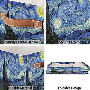 Starry Sky Large Collapsible Storage Bins,Art Decorative Canvas Fabric Storage Boxes Organizer with Handles,Cube Square Baskets Bin for Home Shelves Closet Nursery Gifts