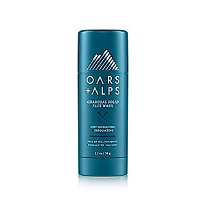 Oars + Alps Face Wash with Activated Charcoal, Valentines Gifts for Him, Dermatologist Tested Exfoliating Facial Cleanser, Travel Size, 1.2 Oz