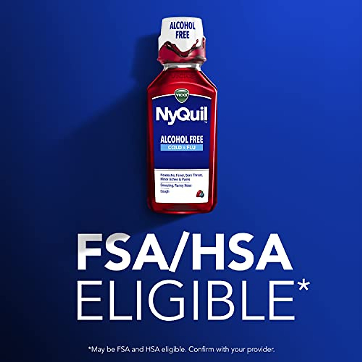 Vicks NyQuil ALCOHOL FREE Cold & Flu Relief Liquid Medicine, Powerful Multi-Symptom Nighttime Relief For Headache, Fever, Sore Throat, Sneezing, Runny Nose And Cough, Berry Flavor, 12 FL OZ