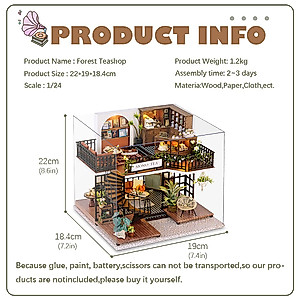 CUTEBEE Dollhouse Miniature with Furniture, DIY Wooden Dollhouse Kit Plus Dust Proof, Creative Room Idea(Forest Tea Shop)