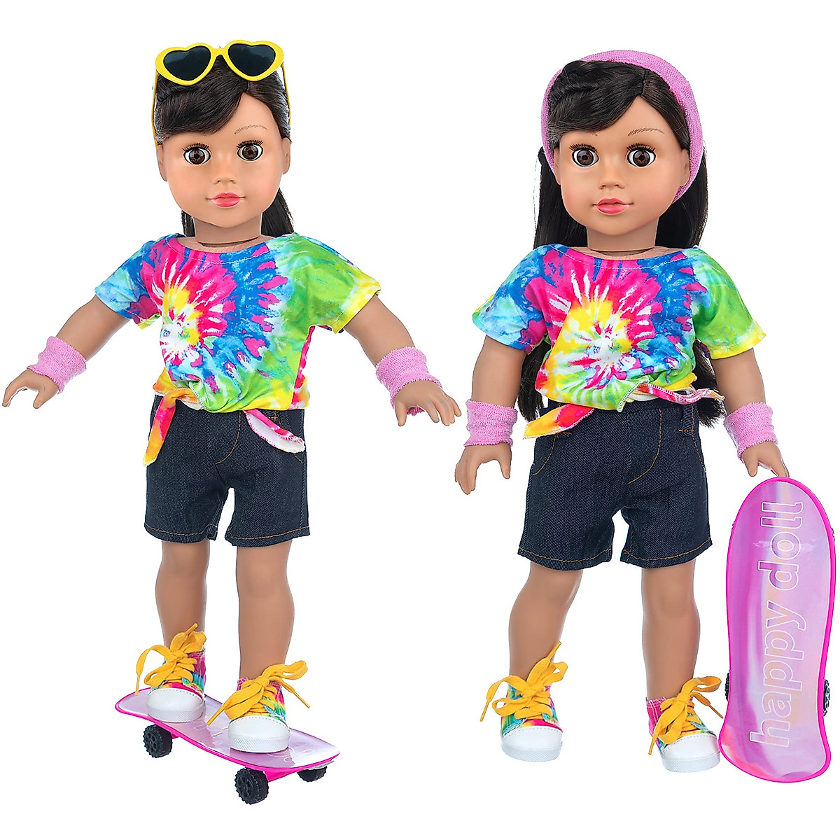 Ecore Fun 9 PCS 18 inch Doll Clothes and Accessories Set Included Doll Clothes Skateboard Backpack Shoes Etc Perfect for 18 inch Girl Dolls for Your Child