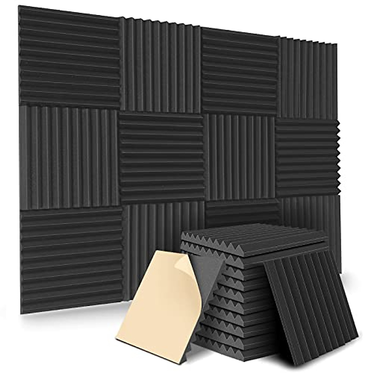 12 Pack Self-Adhesive Acoustic Panels, 12"X 12"X1" Sound Proof Foam Panels, High Density Soundproof Wall Panels for Home Studio, Acoustic Foam Wedges Absorbing Noise (Black)