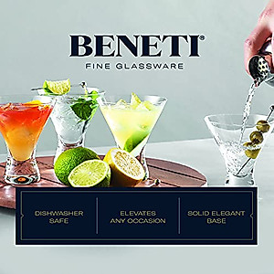 BENETI Martini Glasses Set of 4-8 Oz Margarita Glasses, European Cocktail Glasses, Stemless Martini Glasses, Coupe Glasses, Dishwasher Safe, Glass Cups for Party Cosmopolitan Glasses