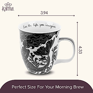 Karma Gifts 16 oz Black and White Boho Mug Mermaid - Cute Coffee and Tea Mug - Ceramic Coffee Mugs for Women and Men