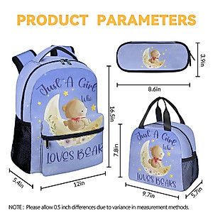 FUZZYFIT Bear Backpacks for Girls, 16 Inch Cute Print Backpack for School, Purple Lightweight Bookbag for Travel