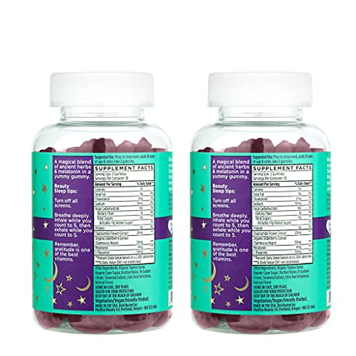 Pacifica Beauty Dream Sleep Gummies Supplement, Wheat, Soy + Gluten Free, Melatonin, L-theanine, Chamomile + Elderberry, Vegan and Cruelty Free, Purple, 60 Count, Pack of 2