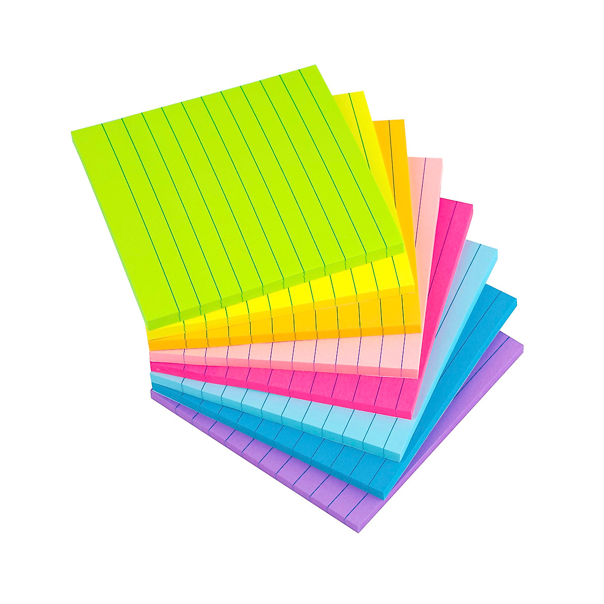 (8 Pack) Lined Sticky Notes 4x4 Bright Stickies Colorful Super Sticking Power Memo Pads, 8 Colors, Strong Adhesive