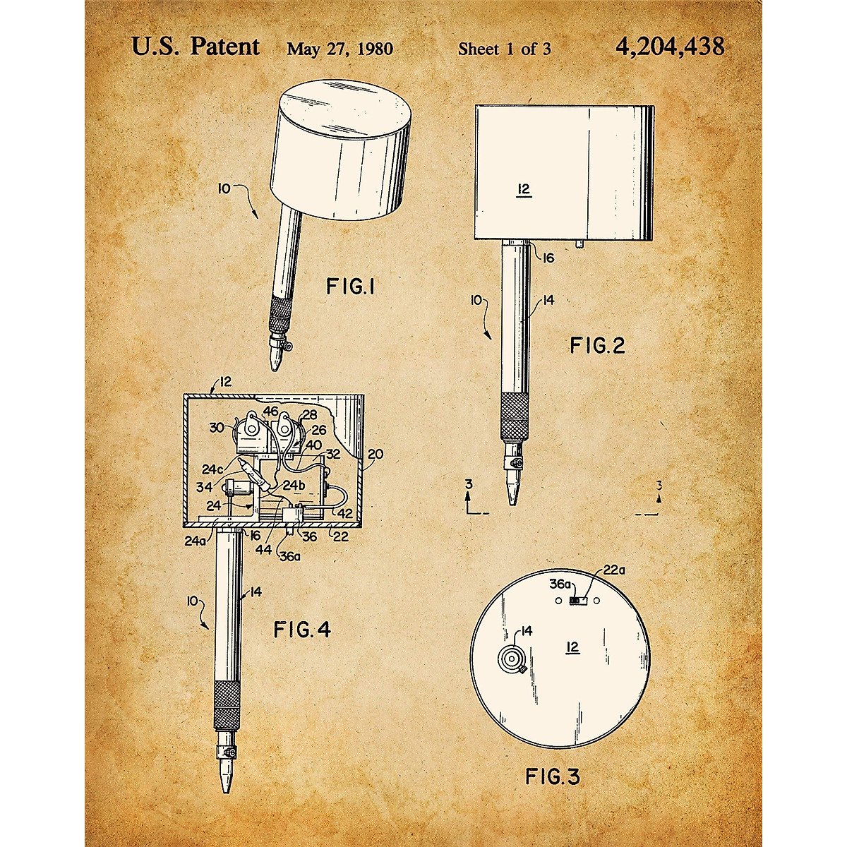 Original Tattoo Machine Patent Prints - Set of Four Photos (8x10) Unframed - Makes a Great Tattoo Artist Gift - Tattoo Shop Decor and Gift Under $20 for Tattoo Artists and Ink Fans