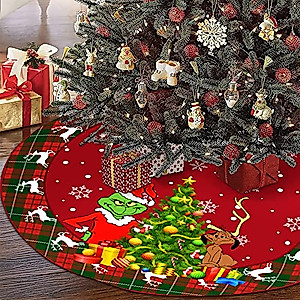 Christmas Tree Skirt 36 Inches Xmas Red Green Plaid Tree Skirt Christmas Tree Decoration New Year Holiday Party Decor