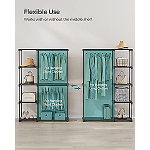 SONGMICS Portable Closet, Freestanding Closet Organizer, Clothes Rack with Shelves, Hanging Rods, Storage Organizer, for Cloakroom, Bedroom, 48.8 x 16.9 x 71.7 Inches, Black URYG026B02