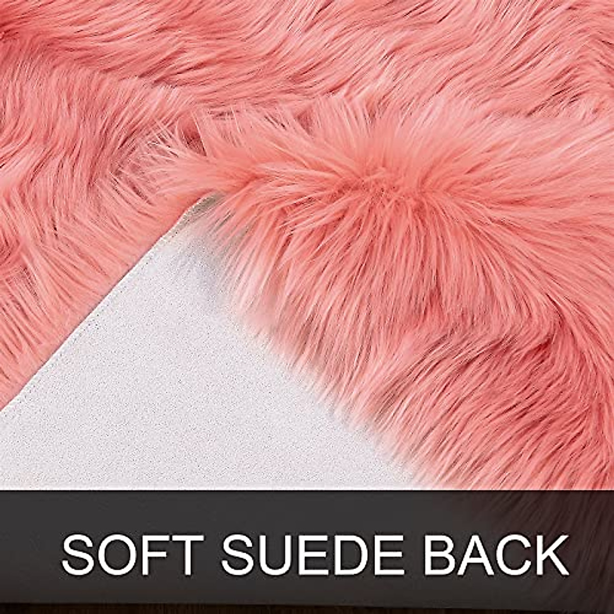 Maxsoft Fluffy Fur Rug for Bedroom, 3 x 5 Feet Coral Shaggy Faux Sheepskin Rugs for Girls Room Washable, Furry Throw Area Rugs for Dorm Living Room Kids Home Decor
