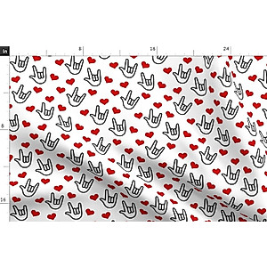 Spoonflower Fabric - Love Yous Hearts Valentine You Sign Language Printed on Polartec(R) Fleece Fabric Fat Quarter - Sewing Blankets Loungewear and No-Sew Projects