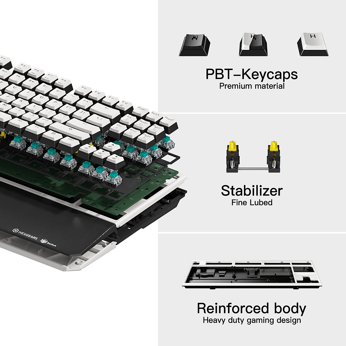 Hexgears X3 Wireless Mechanical Keyboard TKL 87 Keys, Kailh Box 3.0 Red Switch, Ergonomic, N-Key Rollover, Backlit Gaming Keyboard with Wrist Rest for PC/Tablet/PS/Xbox/Mac/Laptop