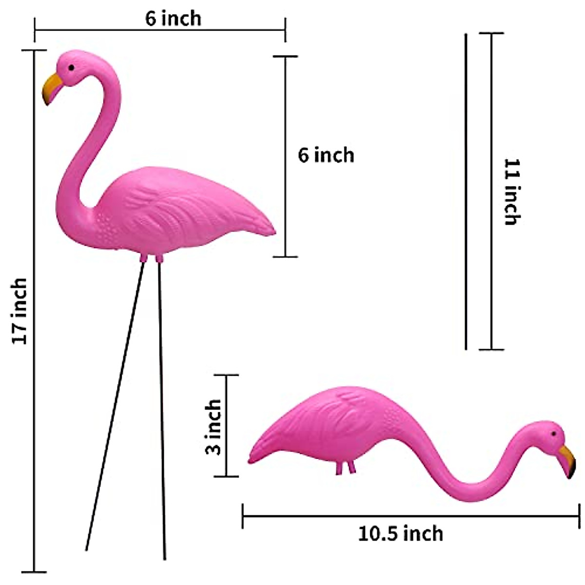 JOYIN Set of 2 Small Pink Flamingo Yard Ornament Stakes Mini Lawn Plastic Flamingo Statue with Metal Legs for Sidewalks, Outdoor Garden Decoration, Luau Party, Beach, Tropical Party Decor, 2 Styles