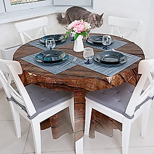 Remagr 3 Pack Wood Grain Round Tablecloth 84 Inch Waterproof Stain Resistant Polyester Table Cloth Disposable Stripe Cover for Baby Shower Birthday Dining Buffet Party Picnic Decor