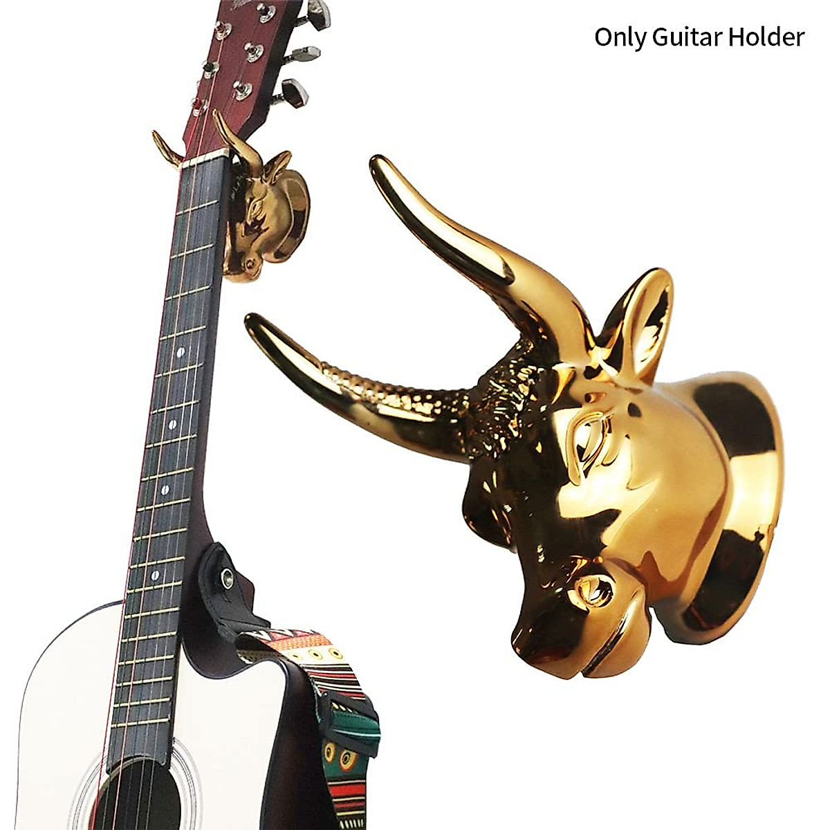 LKEREJOL Bull Head Guitar Holder Wall Hanger Guitar Ukulele Hook Ukulele Stand Rack Storage Bass Bull Head Wall Mounted Art Support Guitar Holder for Bass Electric Acoustic Guitar Ukulele