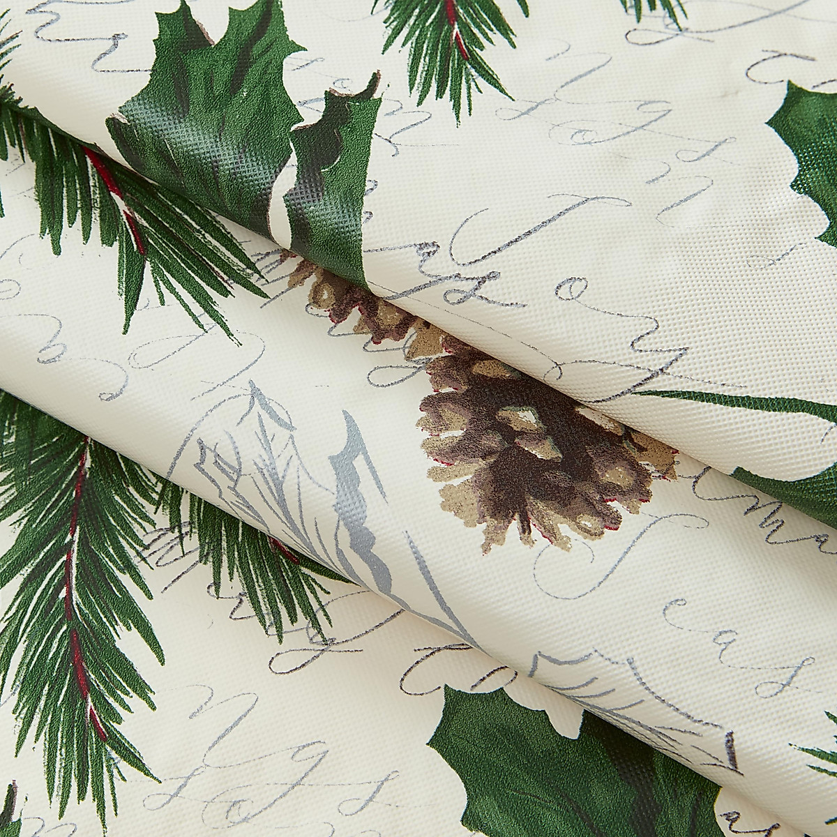 Newbridge Joyful Holly Country Rustic Vinyl Christmas Tablecloth with Flannel Backing, Holly and Berries Winter Holiday Vinyl Flannel Back Tablecloth, 70 Inch Round