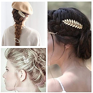 OFNMY 7 Pieces Greek Roman Laurel Leaf Bracelet Armband Golden Laurel Leaves Crown Tiara Costume Accessories Womens Leaf Headband Coil Bracelet Hair Comb Bridal Wedding