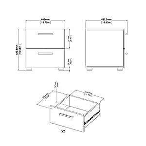 Tvilum, 2 Drawer Nightstand for Bedroom, Modern Silver Drawer Handles, Contemporary, Oak