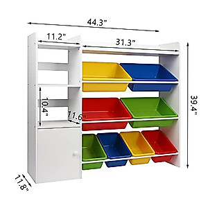 Betterhood Kids Toy Storage Organizer Bins with Shelf, 4-Tier Playroom Organization and Storage W/8 Removable Boxes, Kids Bookshelf and Toy Storage for Kids Room, Bedroom, Nursery, Classroom (White)