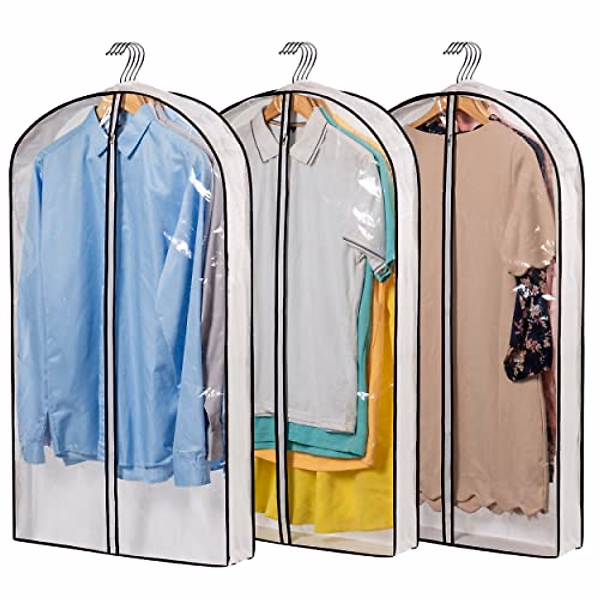 Mskitchen Hanging Clothes Bag with 4" Gusseted Garment Bag (Set of 3) for Storage Suit Bag for Closet Clear Garment Bags Dress Covers Garment Bags for Suits, Sweaters, Shirts - 24'' x 40"x4''/ 3 Pack