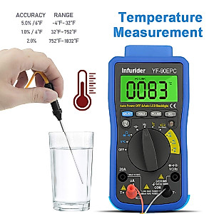 Digital Multimeter, INFURIDER YF-90EPC 4000 Counts Volt Meter, Auto-ranging Multimeter Tester Voltmeter Ammeter DMM for AC DC Volt, Amp, Ohm, Cap,Temp, Battery Test with USB Connect to PC