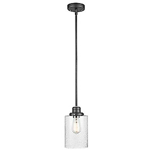 Globe Electric 61009 Annecy 1-Light Pendant, Graphite Finish, Seeded Glass Shade, Bulb Included