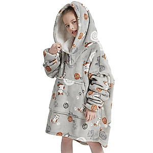 NAFLEAP Wearable Blanket Kids Hoodie Oversized Fleece Sherpa Christmas Sweatshirt Gift for Girls, Animal
