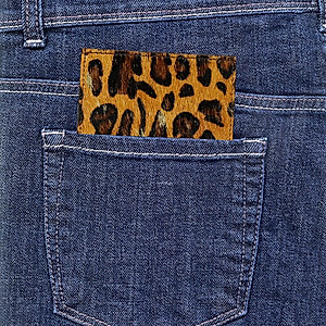 Cheetah Print Faux Fur with Gold Tone Accents Credit Card Holder for Women, Cute Minimalist Holders for Cards and Money, Small Wallets for Purse, 3 x 4 Inches