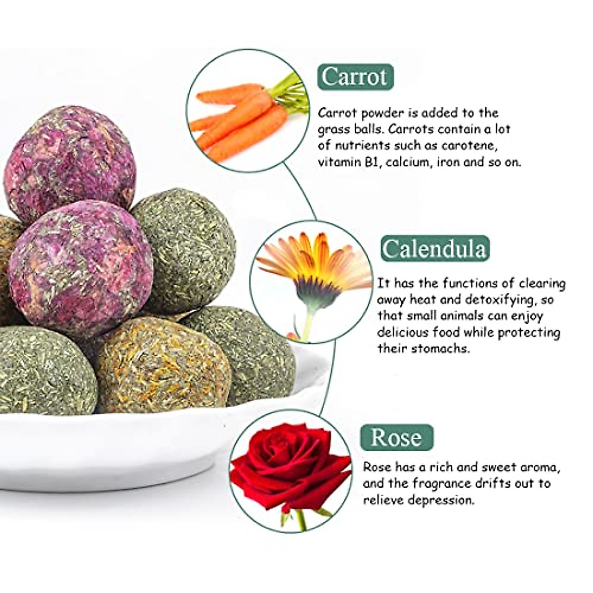 Hamiledyi Rabbit Chew Toys,Timothy Hay Ball Natural Flower Flavored Bunny Chew Treats Molar Snacks for Guinea Pig Chinchilla Gerbil Squirrel Teeth Grinding(34 Pcs)