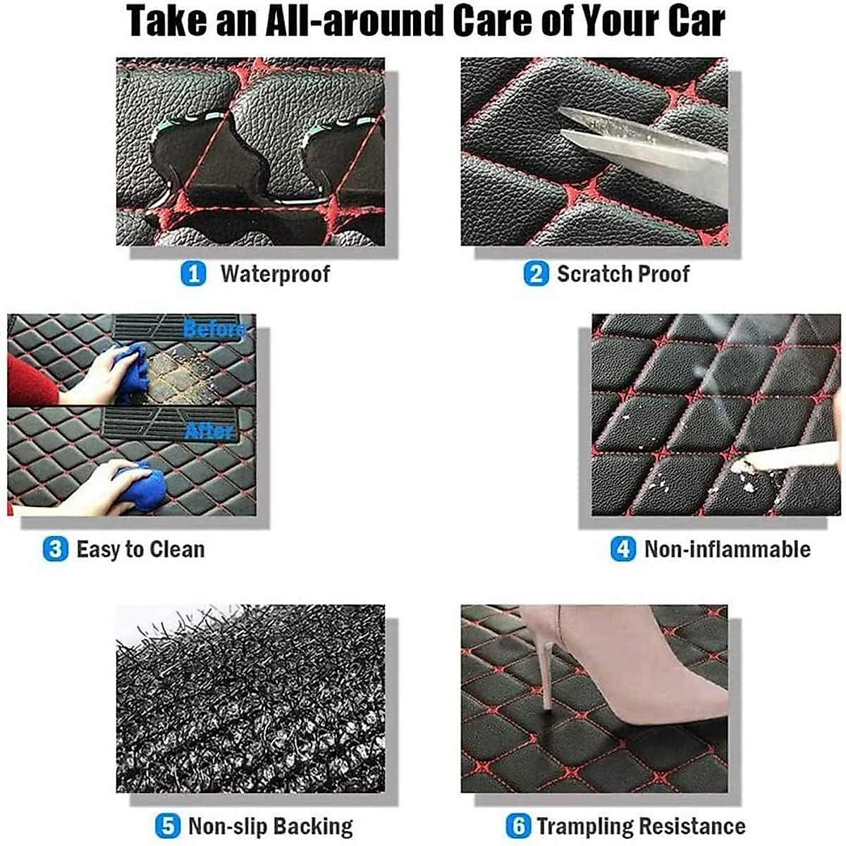 KUANGLEI Custom Car Floor Mats Fit for 99% Sedan SUV Sports Car Protection Full Coverage Pads Anti-Slip Leather Floor Lining Pads All Weather Car Floor Mats (Orange)