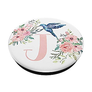 Blue Hummingbird Bird Lover Pink Flowers Feeder Letter J PopSockets Grip and Stand for Phones and Tablets