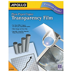 Apollo Plain Paper Copier Transparency Film, Black On Clear, Box Of 100