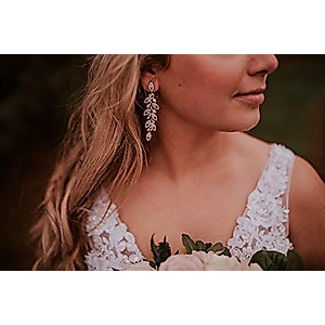 SWEETV Wedding Bridal Chandelier Earrings, Crystal Rhinestone Drop Dangle Earrings for Women Brides-Silver