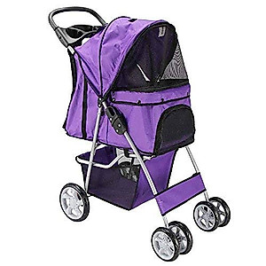 Paws & Pals Pet Stroller Cat/Dog Easy to Walk Folding Travel Carrier Carriage, Lavender Purple