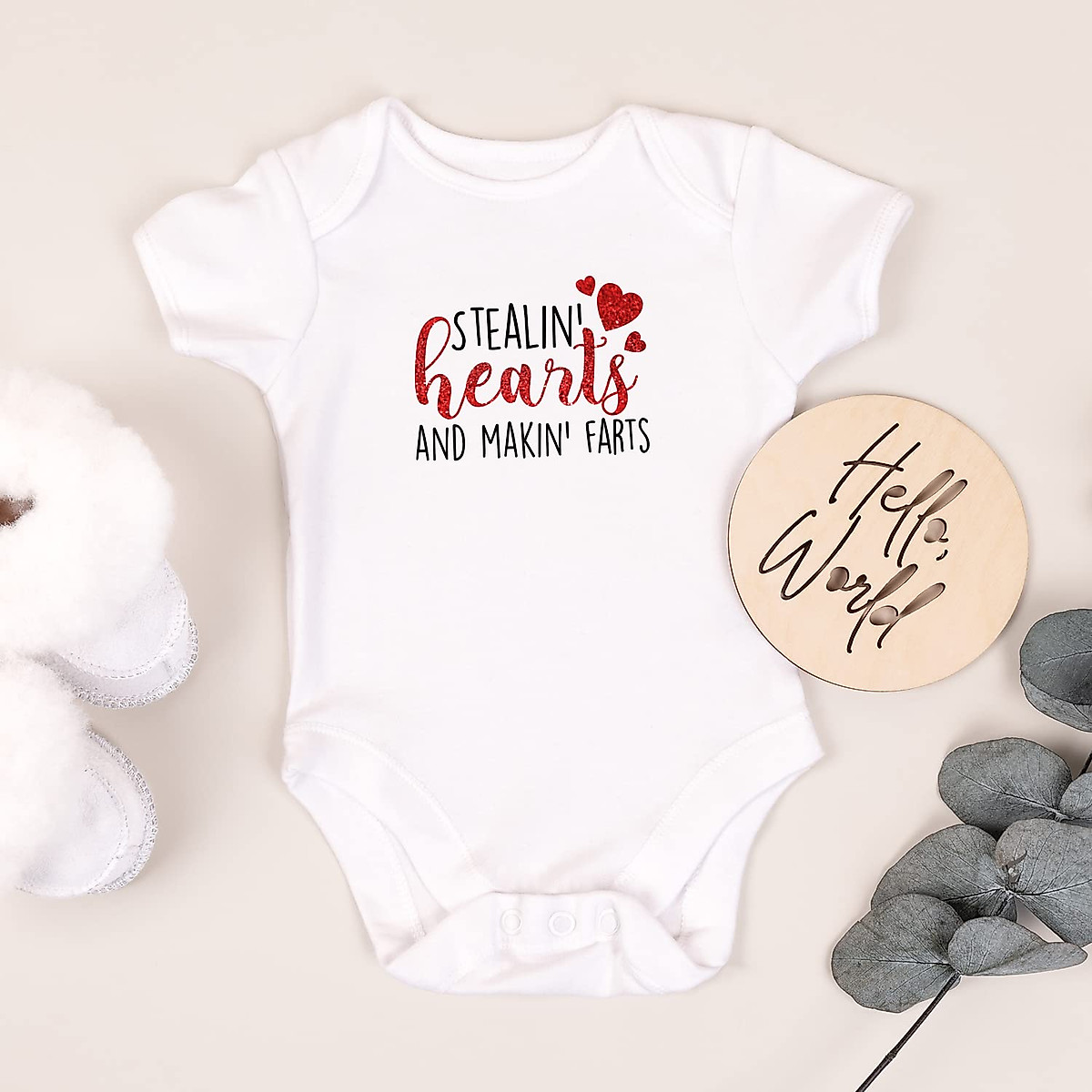 Printique Organic GOTS Certified Baby Onesie Unisex Bodysuit 0-18 months - Stealin' Hearts | Funny Valentine's Day (Stealin' Hearts, 0-3 Months)
