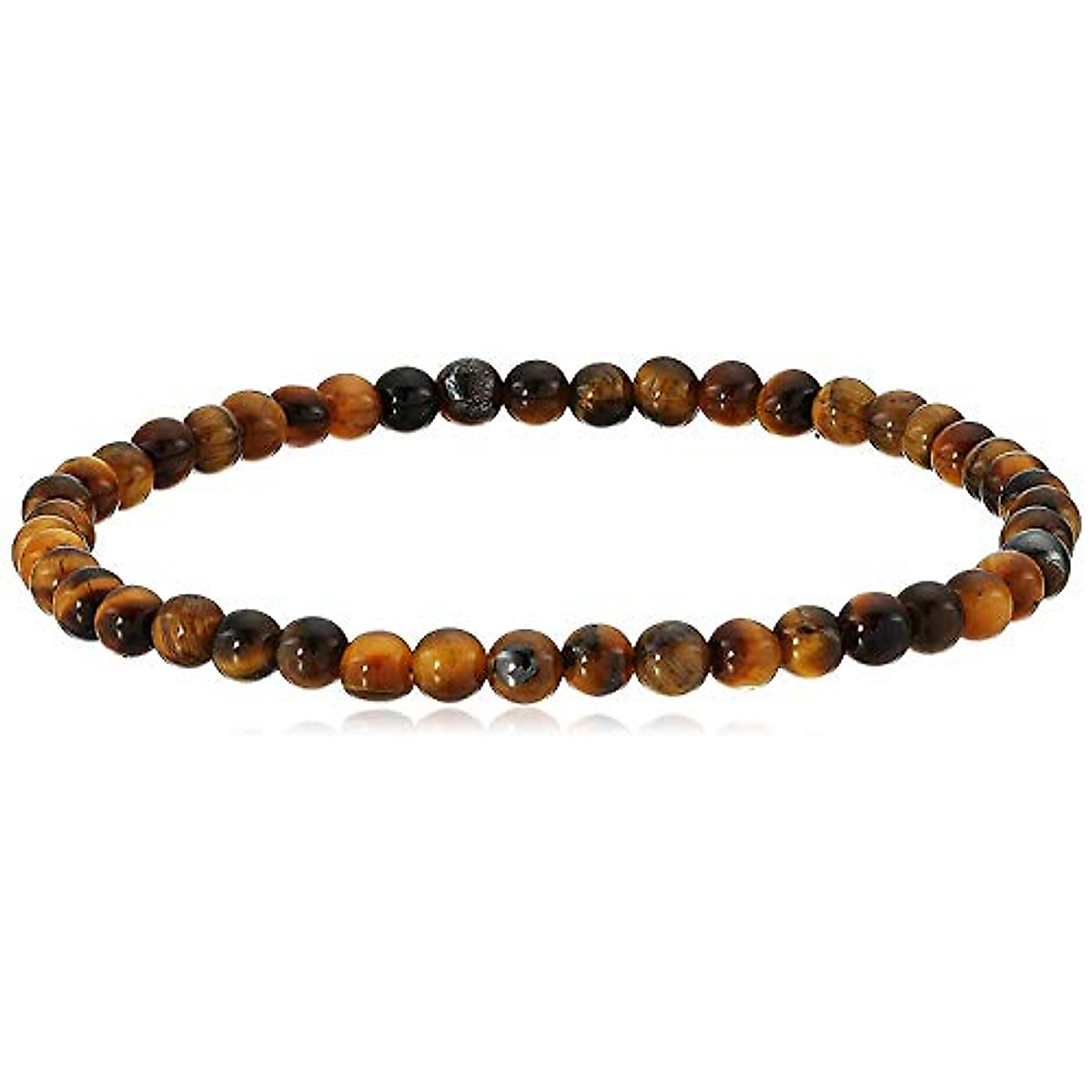 LTC Designs 4mm Smooth Round Tiger's Eye Stretch Bracelet, 6.5" for Women, Men and Teens