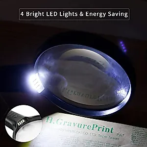 Magnifying Glass with Light, 10X 20X High Magnification, Large Handheld Magnifier with 4 LED Light, Suitable for Low Vision Seniors Reading, Jewelry, Coin, Science.