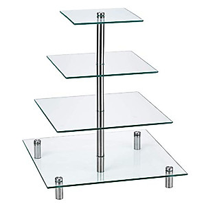 4 Tier Square Tempered Glass Cupcake Stand | Modern Cake Stand, Dessert Tower, Afternoon Tea Stand for Cakes, Pastries, Sandwiches