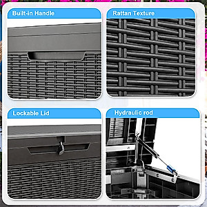 HOYOC Outdoor Storage Container 260 Gallon Resin Deck Box Large Outdoor Storage with Lockable for Outdoor Pillows, Garden Tools and Pool-Supplies, Waterproof (Black)