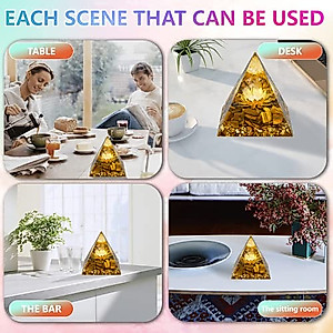 Polbik Orgone Pyramid Crystal Healing Stone Energy Generator Healing Crystals Chakra Crystal Healing Meditation Crystal Sphere Orgonite Pyramid Crystal Women Gift (Tiger's Eye&white Crystal)