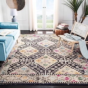 SAFAVIEH Madison Collection Area Rug - 8' x 10', Black & Yellow, Boho Diamond Distressed Design, Non-Shedding & Easy Care, Ideal for High Traffic Areas in Living Room, Bedroom (MAD418Z)