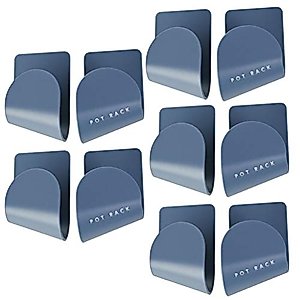 jojofuny Pot Lid Holder Wall Mount, 5 Pair ABS Self Adhesive Pot Lid Storage Rack Pot Lid Organizers Rest Shelf, Seamless Stickers Cabinet Door Pot Hangers- Blue