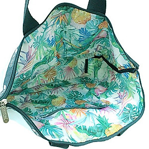 LeSportsac Lauren Roth Nanea Aloha Uluwehi HAWAII EXCLUSIVE Easy Carry Tote Crossbody + Top Handle Handbag, Style 2431/Color K611, Aloha Placement Print - Vibrant Tropical Flowers & Signature Pineapple, Lauren Roth Signature Printed on Pattern