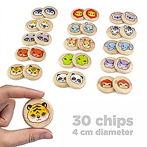 Ulanik Wild Animals Matching Memory Game for Toddlers Age 3 + Year Old Preschool Wooden Board Games for Kids 4-8 Learning & Education Toys — 30 Chips, 1.57 in