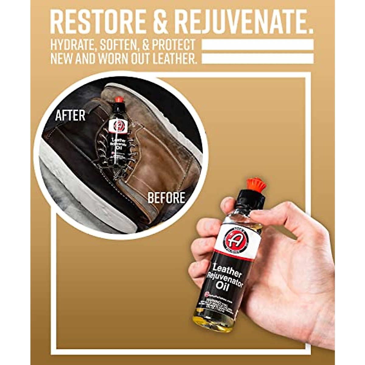 Adam’s Leather Rejuvenator Oil (4oz) - Cleans, Hydrates, Protects All Leather Types, Colors, & Ages - Non Sticky, Non Greasy, & Non Silicone